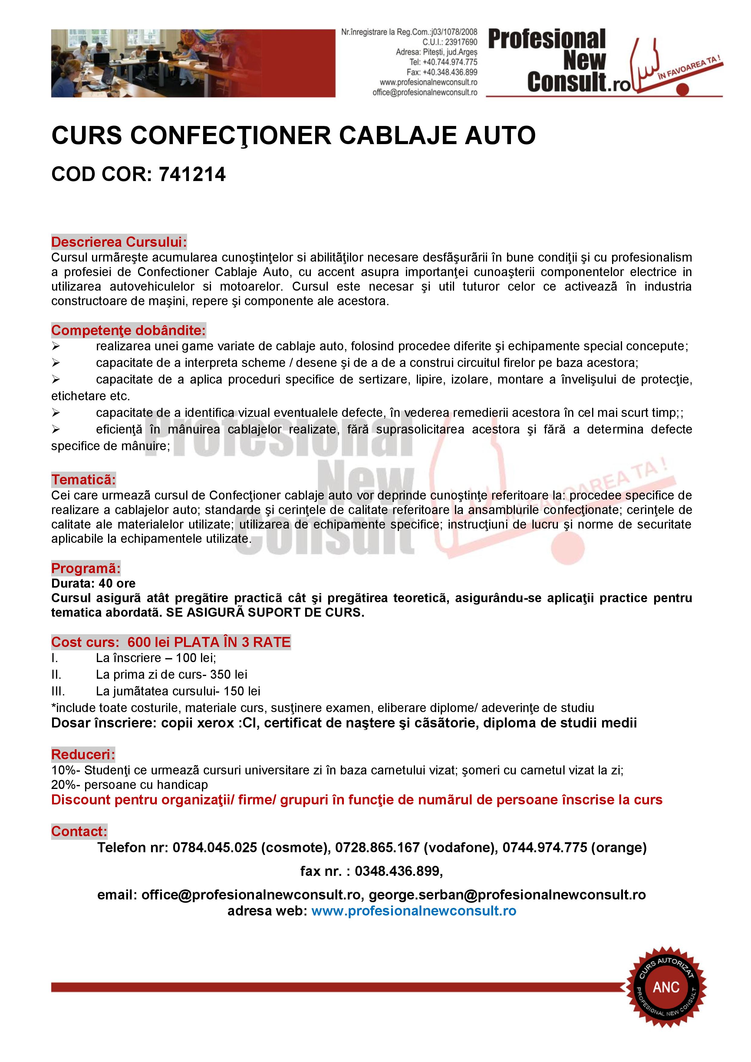 Curs Confectioner Cablaje Auto - #571